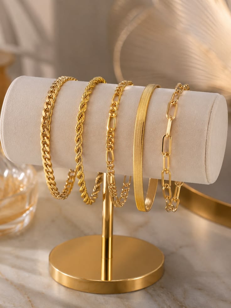 4-Piece Gold Stackable Bangle Set – Anti-Tarnish Bracelets for Women ...